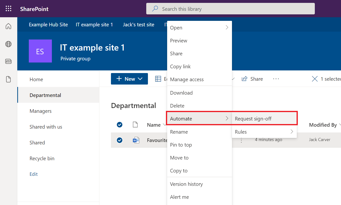 How can I set up a ‘Request sign-off’ automation using SharePoint ...